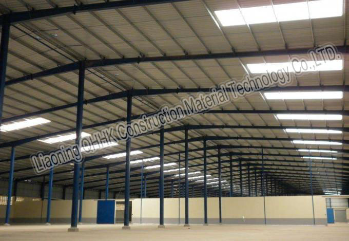 Sliding Door Prefab Steel Frame House , Single Slope Prefab Metal Warehouse