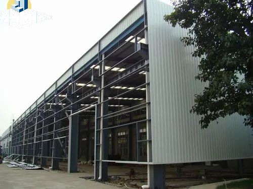 Sliding Door Prefab Steel Frame House , Single Slope Prefab Metal Warehouse